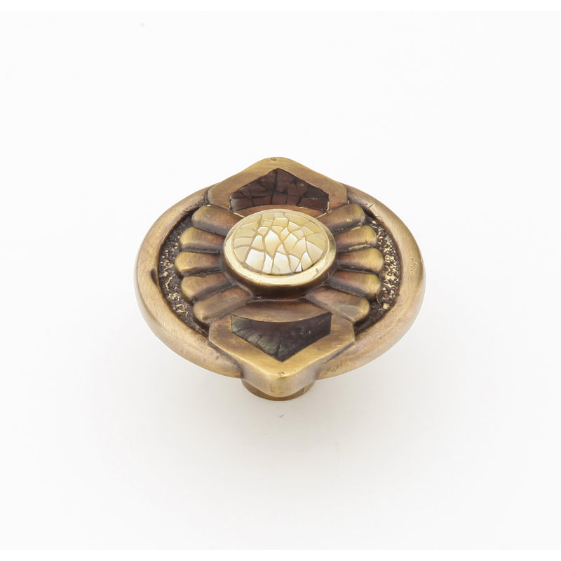 Schaub Heirloom Treasures Cabinet Knob w/ Shell Inlays 1-11/16", Antique Brass | Wayfair
